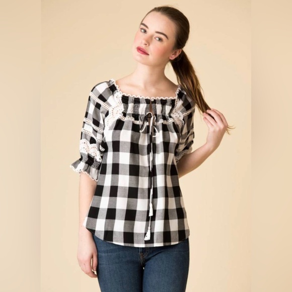 Marissa Webb | Tops | Marissa Webb Amelia Buffalo Plaid Off Shoulder ...